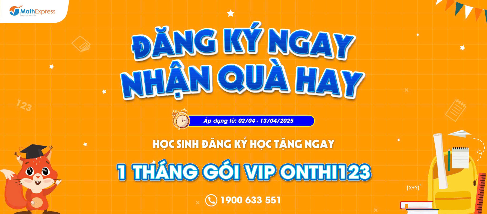 MathExpress tặng gói VIP onthi123 cho học sinh đăng ký học mới
